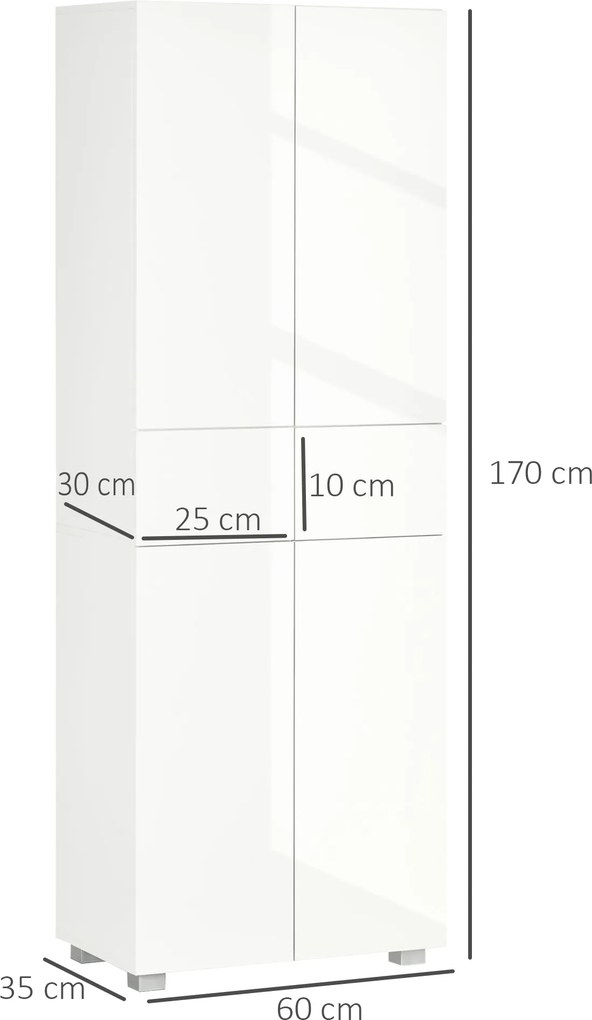 HOMCOM Kuchyňská Skříň s Předními Dveřmi a Zásuvkami, Úložná Skříň s 4 Dveřmi, 2 Zásuvkami a Nastavitelnými Policemi pro Jídelnu, Moderní Styl, Proti…