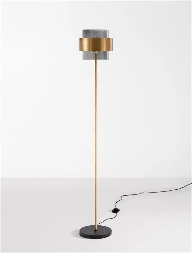 Nova Luce Stojací lampa SIANNA kouřové sklo mosazný zlatý kov E27 1x12W