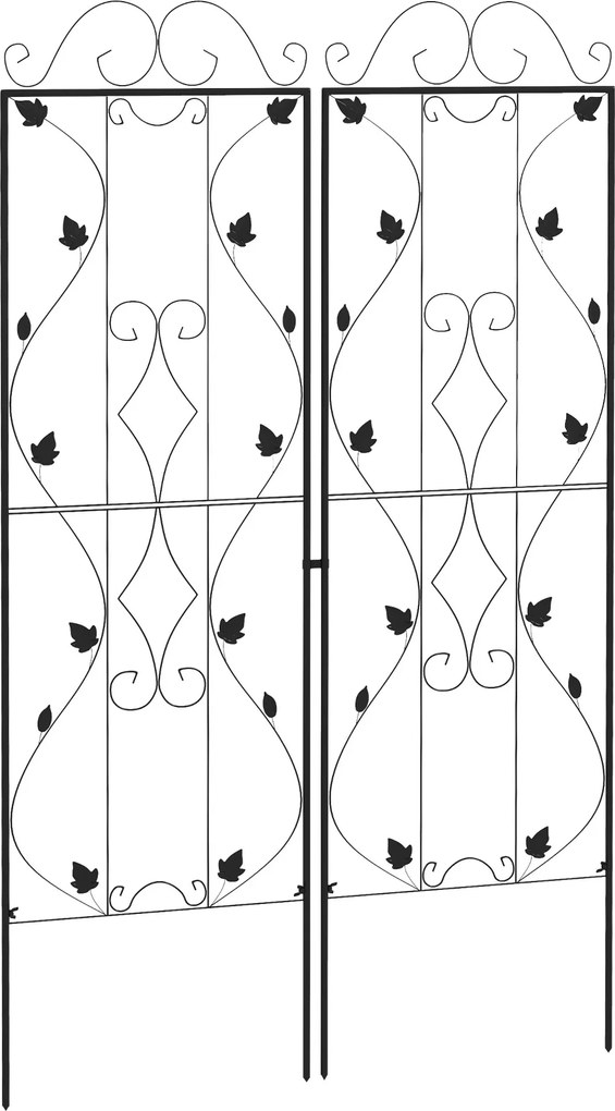 Ocelová mřížka sada 2 nerezových podpěr pro popínavé rostliny s listy 50 x 181 cm černá