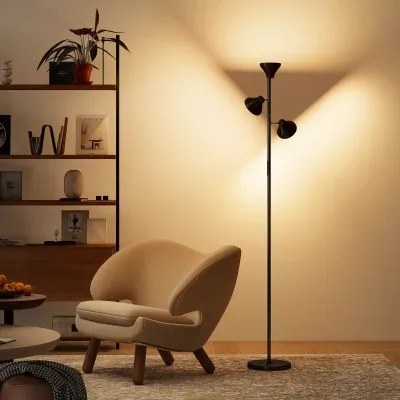 HOMCOM Stojací lampa stmívatelná s čtecí lampou, stojací lampa RGB s měnícími se barvami s dálkovým ovládáním, dotykové ovládání, 3 otočné hlavy, čer…