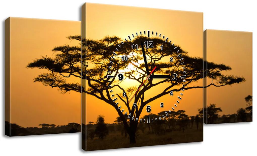 Gario Obraz s hodinami Akácie v Serengeti - 3 dílný Rozměry: 90 x 70 cm