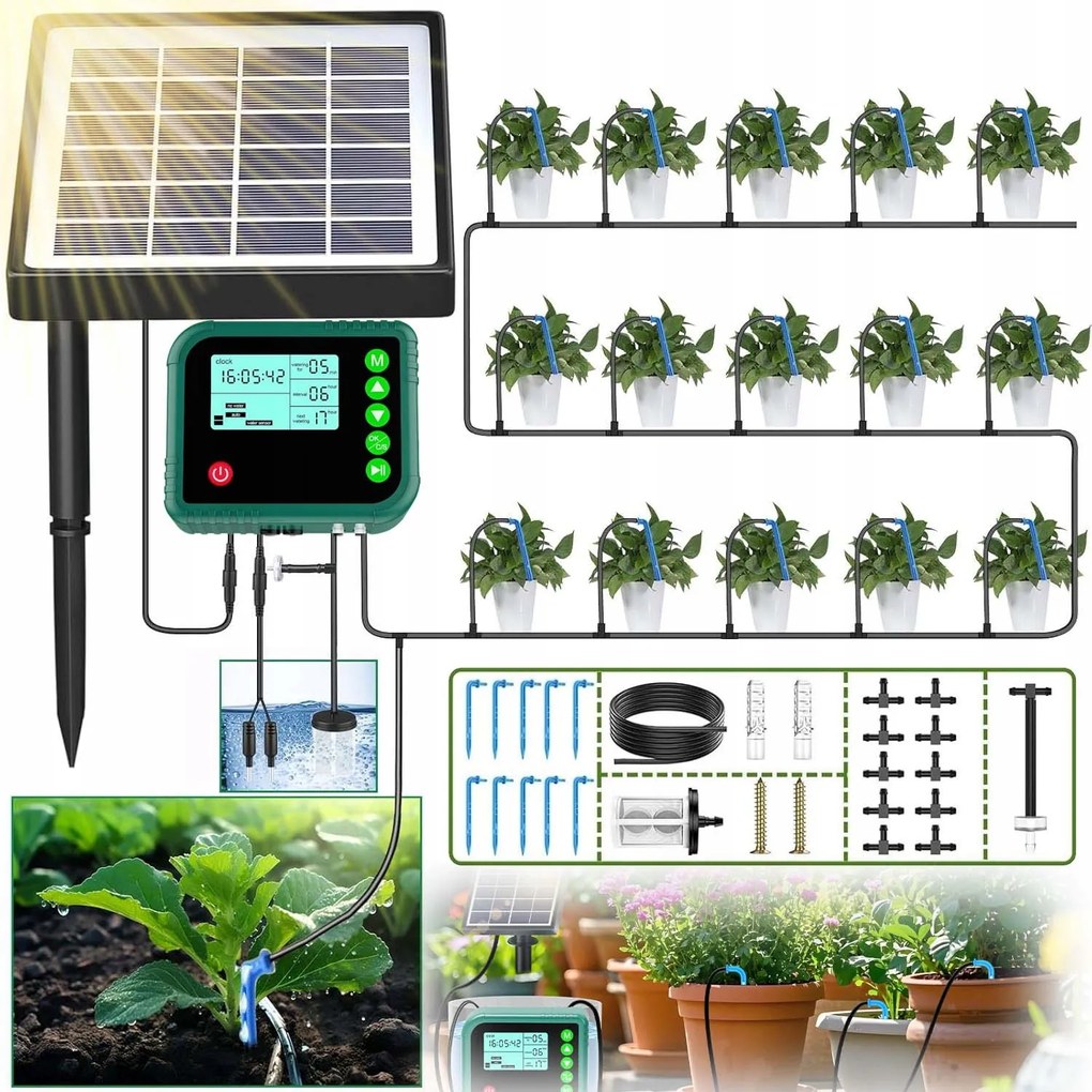 Systém Zavlažování Zahrady Napájený Solární Energií 15 M, 40 Režimů Časovače
