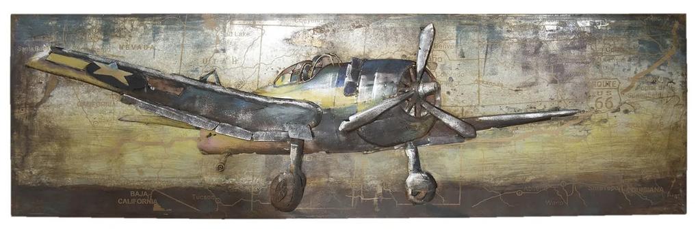 Kovový obraz na stěnu s letadlem - 180*56*7.5 cm