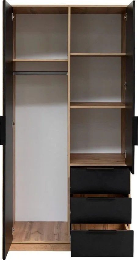 Casarredo - Komfort nábytek Šatní skříň BASILIO LUX 100 bílá/dub wotan/zrcadlo