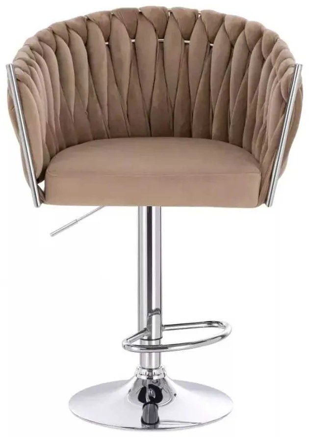 LuxuryForm DESIGN Barová židle NORDEN VELUR na stříbrné kulaté podstavě - latte