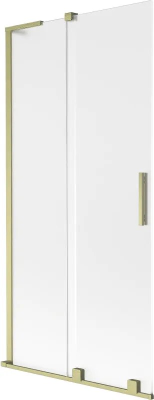 Mexen Velar L, 2-křídlová posuvná vanová zástěna 95 x 150 cm, 8mm sklo námraza, zlatá matná, 896-095-003-31-55