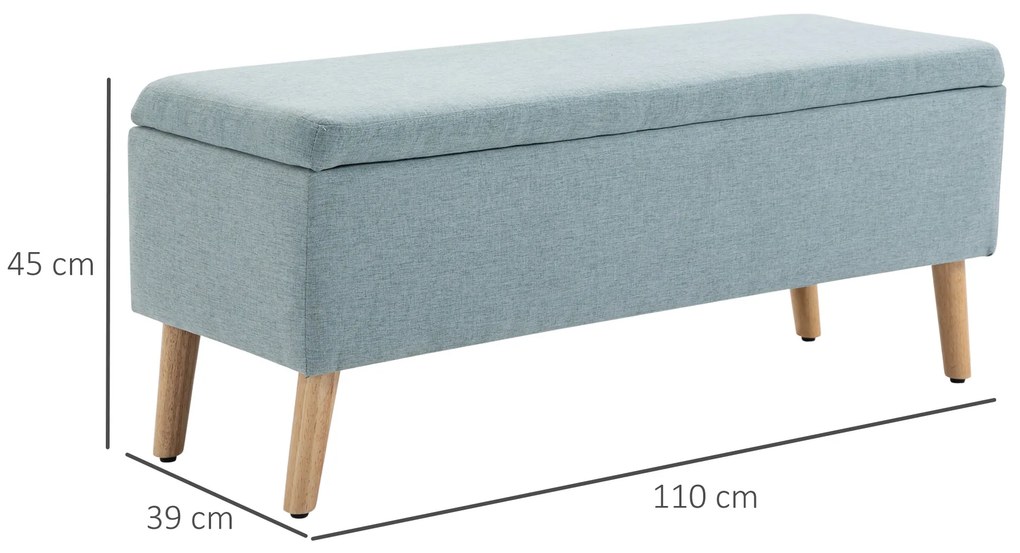 HOMCOM Světle zelená čalouněná lavice s úložným prostorem 110x39x45cm z polyesteru připomínajícího len a kaučukovníku ve skandinávském designu