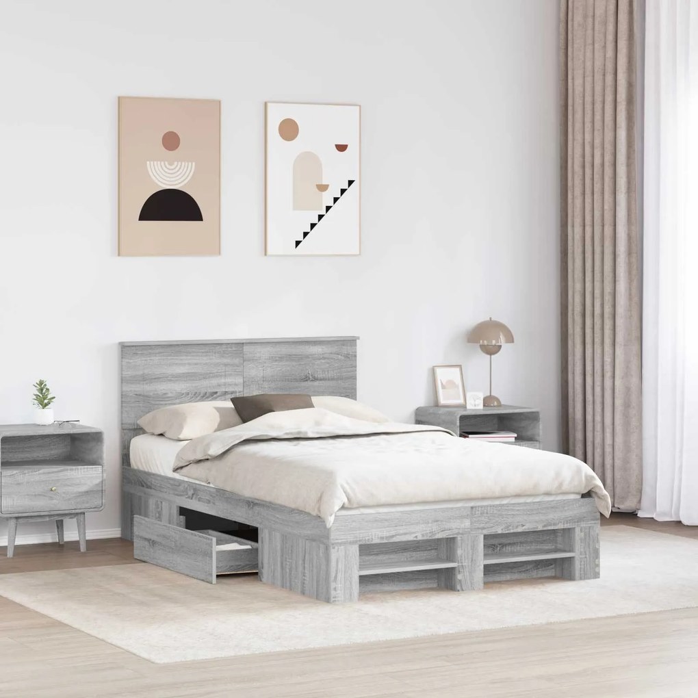 Rám postele s čelo Šedá Sonoma 137 x 203 cm Kompozitní dřevo 3408772