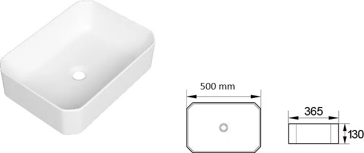Gamma Luka, umyvadlo na desku 500x365x130 mm, bílá lesklá, GMA-UC-LUKA