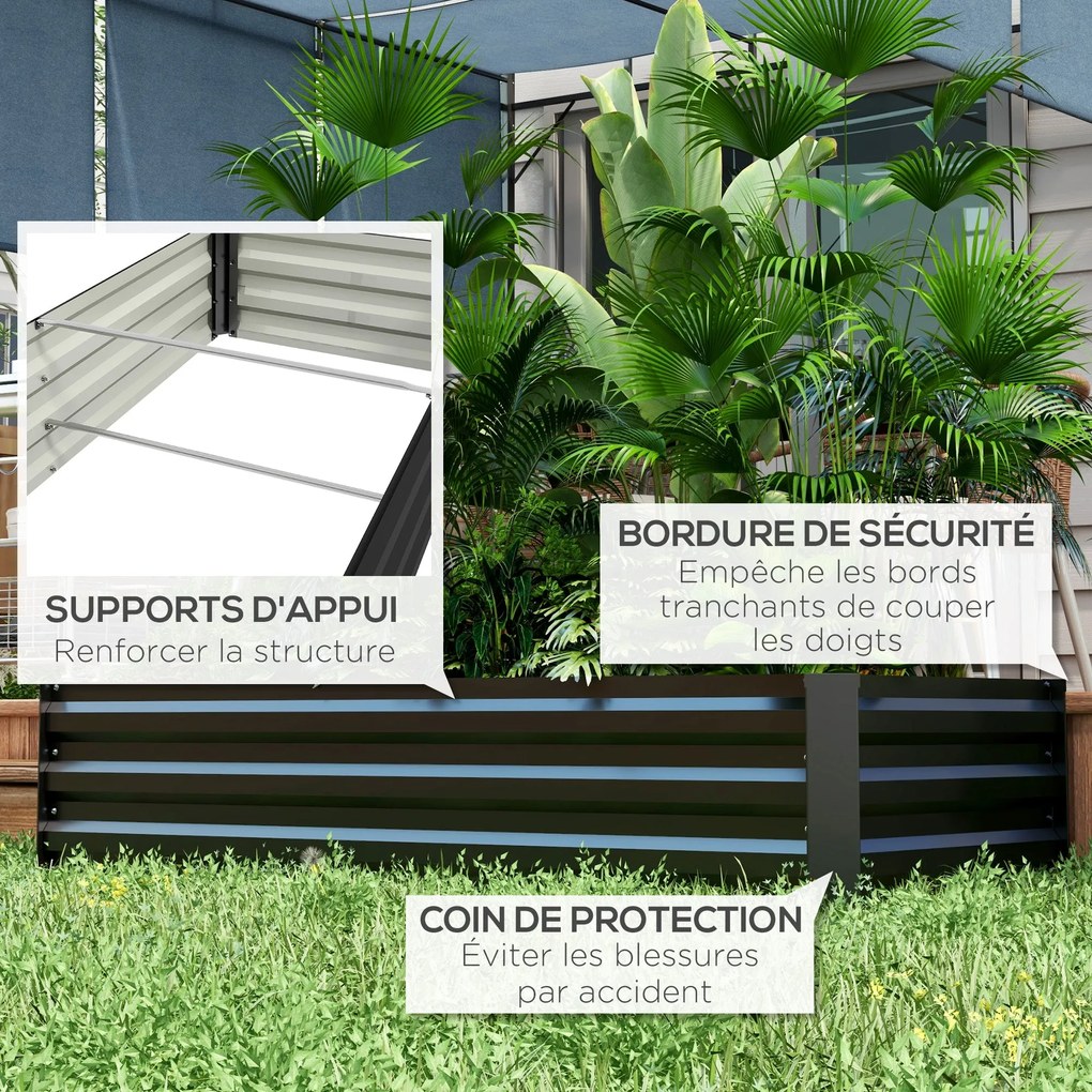 Obdélníková zahradní pěstební skříň Outsunny z oceli se bezpečnostním okrajem a otevřeným dnem, rozměry 150D x 70Š x 30V cm, černá | Aosom