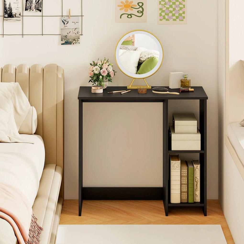 Costway Malý psací stůl s 2 přihrádkami – 80 × 40 × 74 cm, černý