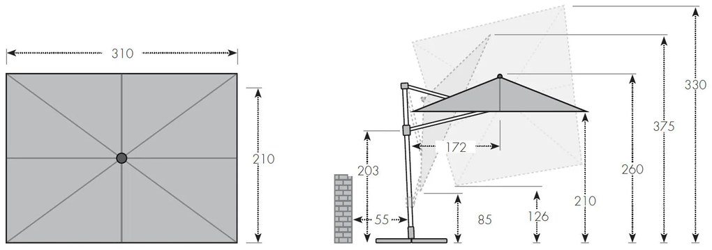 Doppler ACTIVE 310 x 210 cm - moderní slunečník s boční nohou přírodní