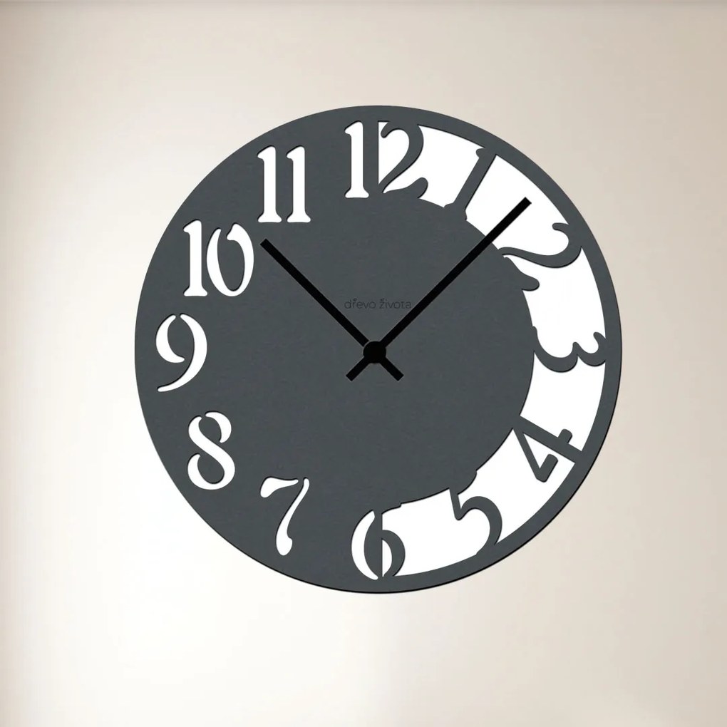 dřevo života Nástěnné hodiny CLOCK Zvolte barvu dekoru: Antracitová, Velikost hodin: 35x35, Barva ručiček: Černé
