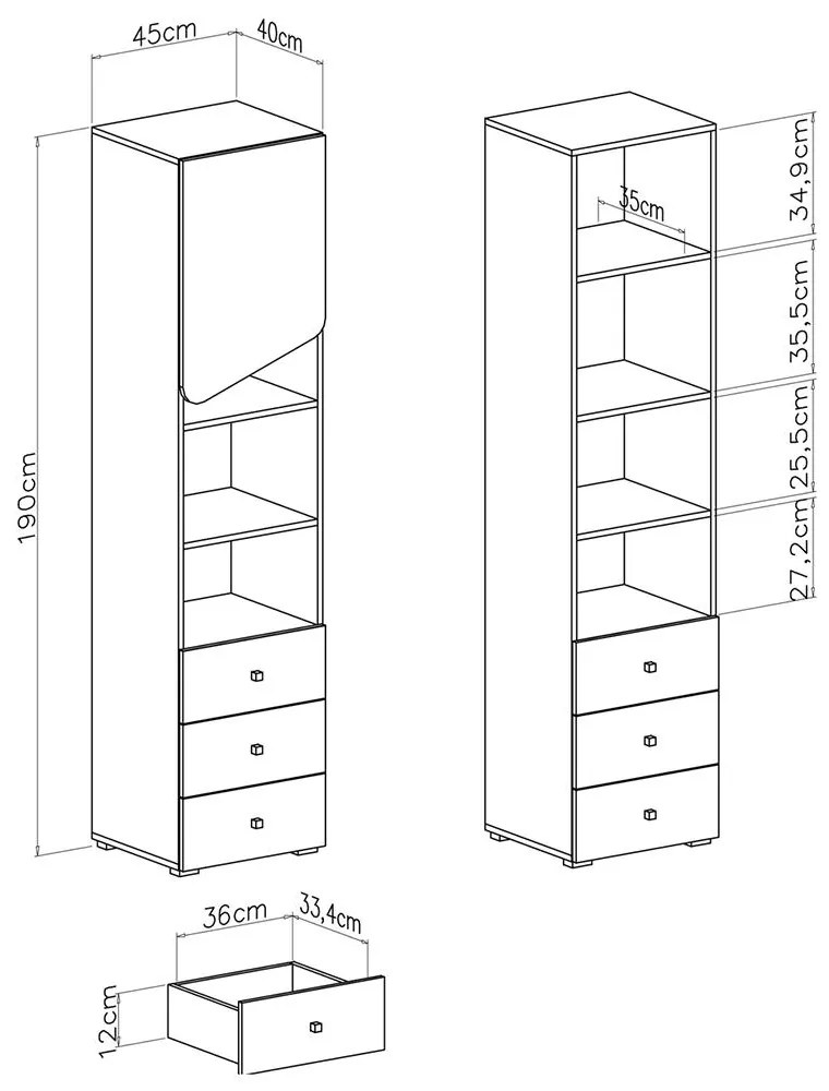 DELTA | regál DL6 | 45 cm | dub/antracit