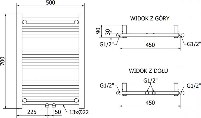 Mexen Mars, elektrické topné těleso 700x500 mm + topná tyč 300 W, chromová, W110-0700-500-2300-01