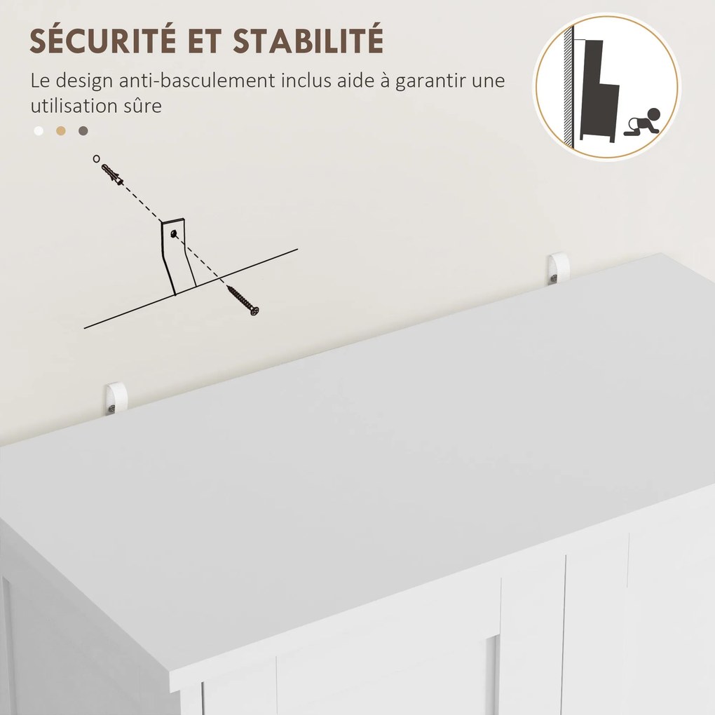 HOMCOM Moderní Kuchyňský Kabinet Buffet s Úložným Prostorem a Regály, Zásuvkou pro Jídelnu a Obývací Pokoj, 60 x 30 x 128 cm, Bílá