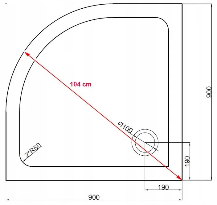 BPS-koupelny Čtvrtkruhová akrylátová sprchová vanička HYD-RSV-ST01A 90x90 černá