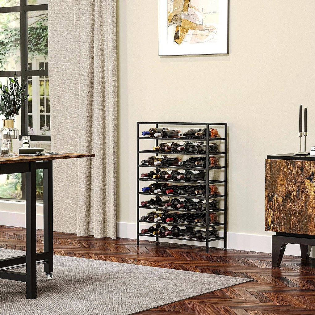 HOMCOM Stojan na víno s kapacitou 54 lahví 63D x 25Š x 91V cm černý kov
