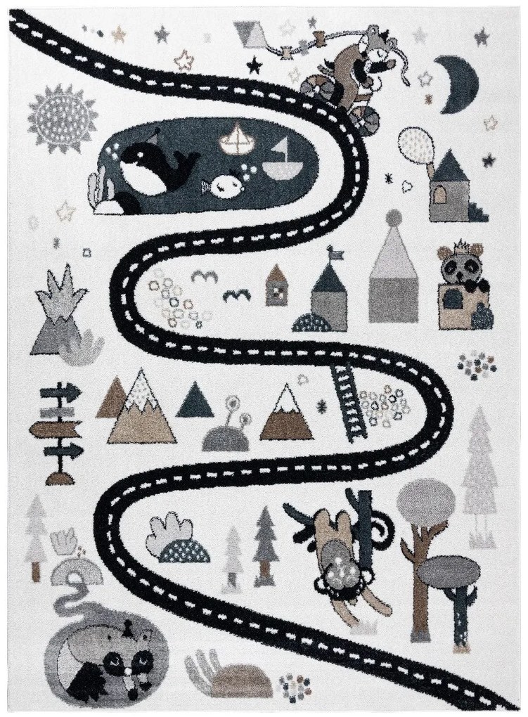 Dywany Łuszczów, Dětský kusový koberec Fun Route Street animals cream, 140x190, béžová, dětský pokoj