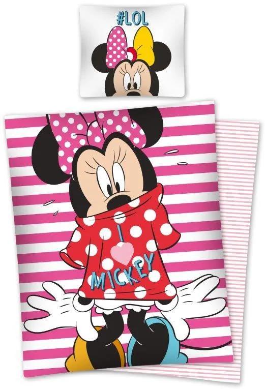 Detexpol Dětské bavlněné licenční povlečení Disney Myška Minnie LOVE Mickey 140x200cm / 70x80cm růžové