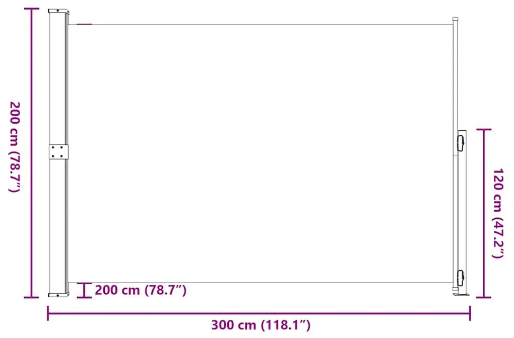 vidaXL Marketos Zatahovací boční markýza 200 x 300 cm krémová