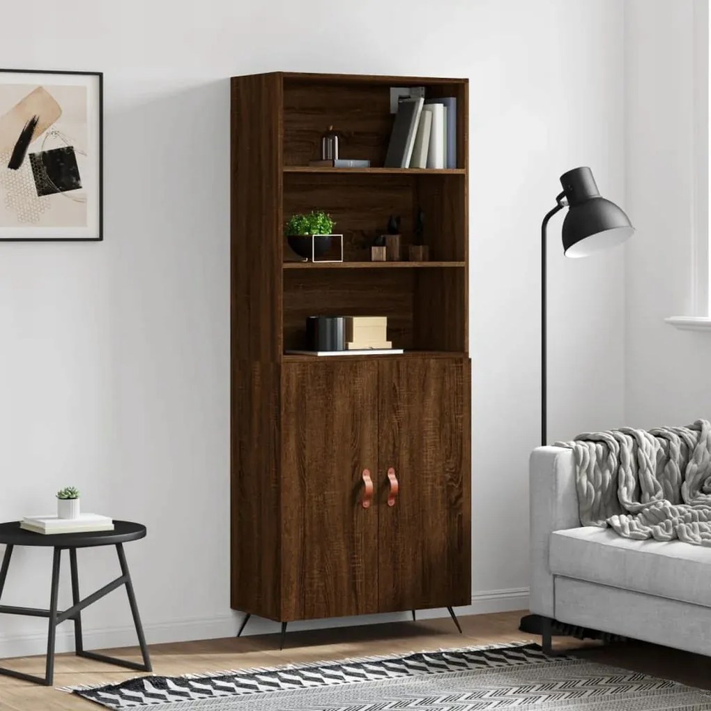 Fionshop 263888808 Skříň highboard hnědý dub 69,5 x 34 x 180 cm kompozitn