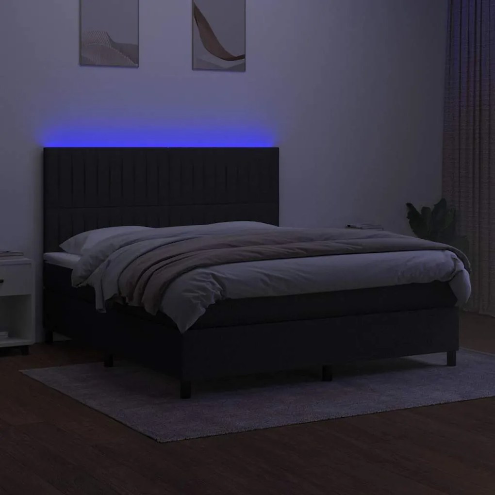 Box spring postel s matrací a LED černá 160x200 cm textil 3135047