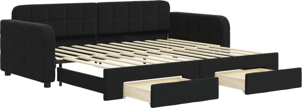 Válenda s přistýlkou a zásuvkami černá 90 x 200 cm samet 3196981