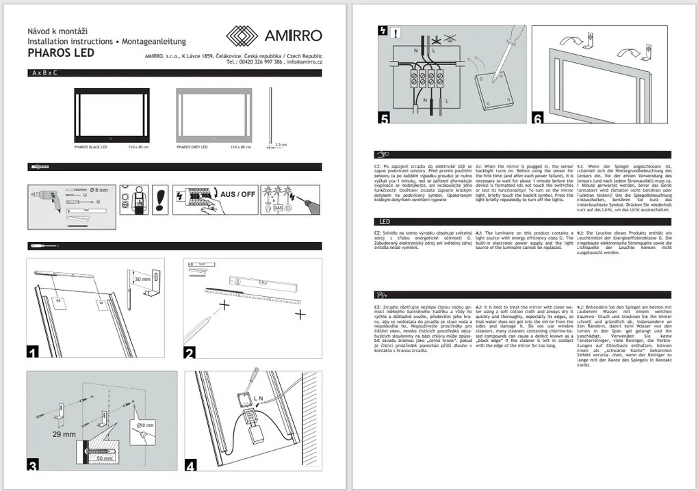 Zrcadlo na zeď chodbu do pokoje ložnice koupelny předsíně PHAROS BLACK LED 110 x 80 cm s osvětlením na lacobel podkladu spouštění dotykovým senzorem 900-773