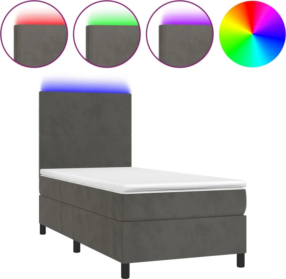 Box spring postel s matrací a LED tmavě šedá 90x190 cm samet 3135976