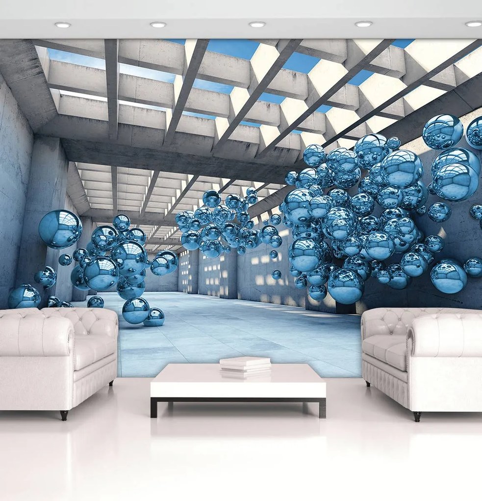 Fototapeta - 3D modrý modernismus (254x184 cm)