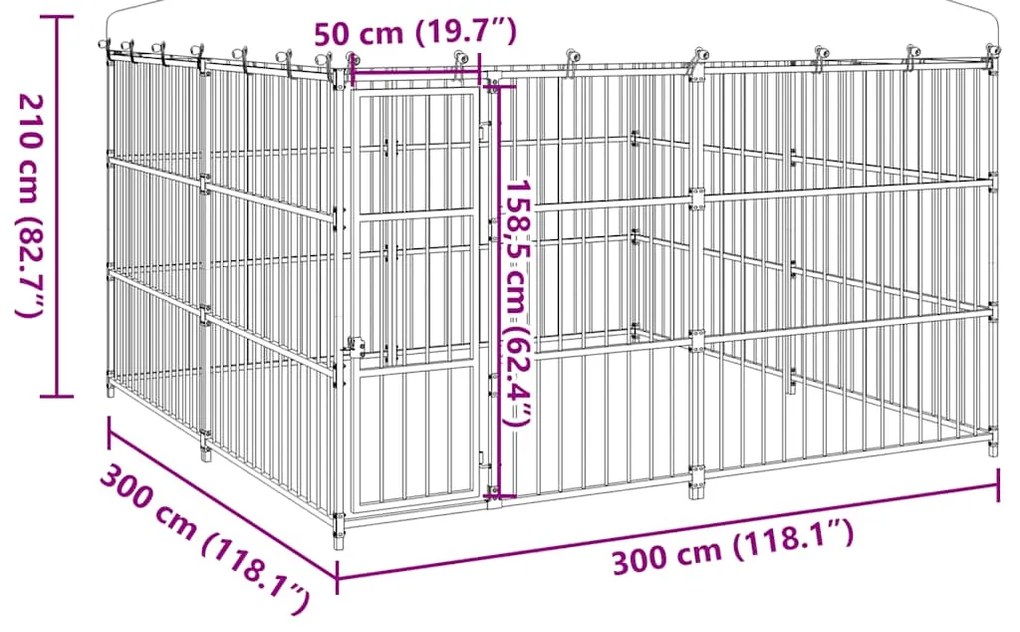 vidaXL Marketos Venkovní psí kotec se střechou 300 x 300 x 210 cm