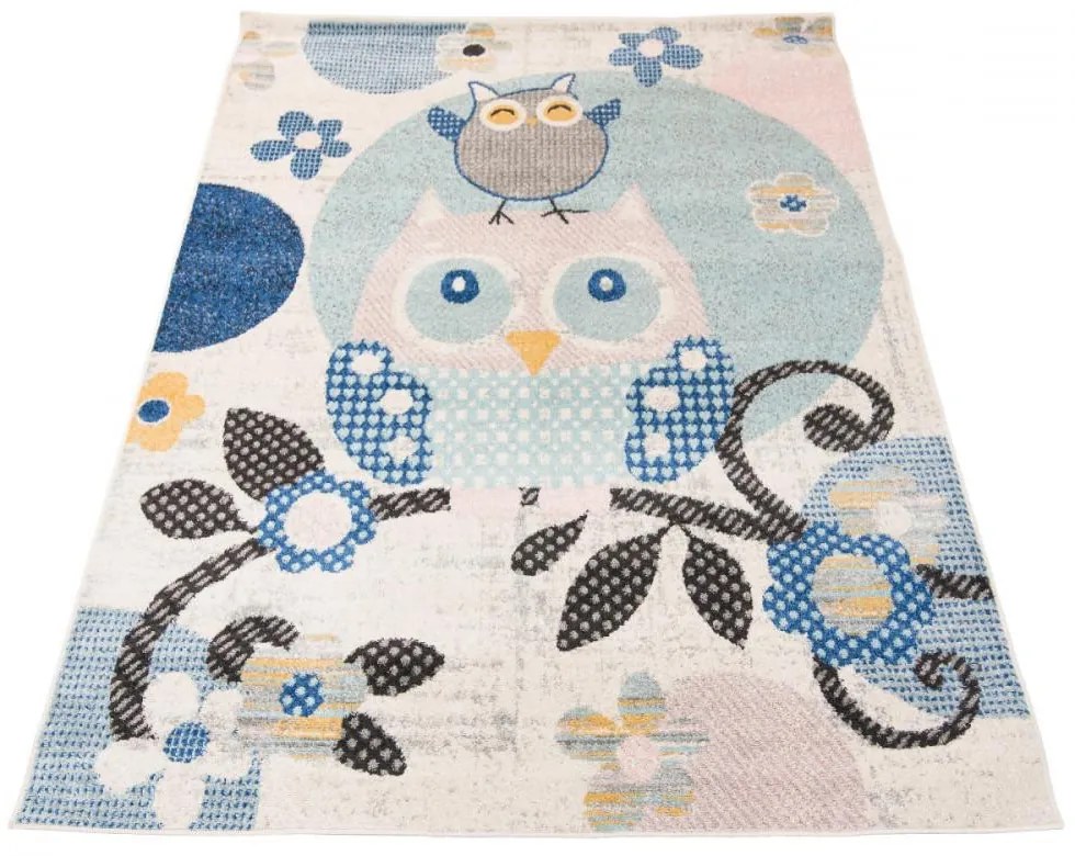 Dětský kusový koberec Sovy krémově modrý 120x170cm