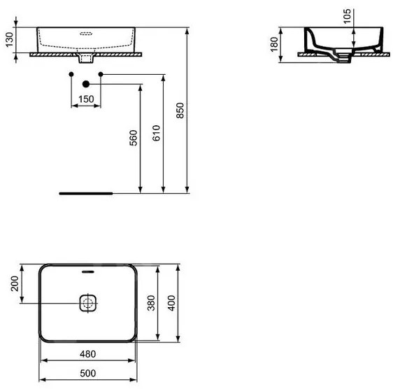 Ideal Standard Strada II Umyvadlo na desku 50x40 cm T296501