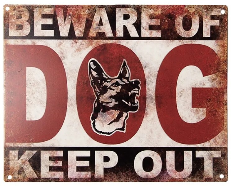 Nástěnná kovová cedule Beware of dog – 25x1x20 cm