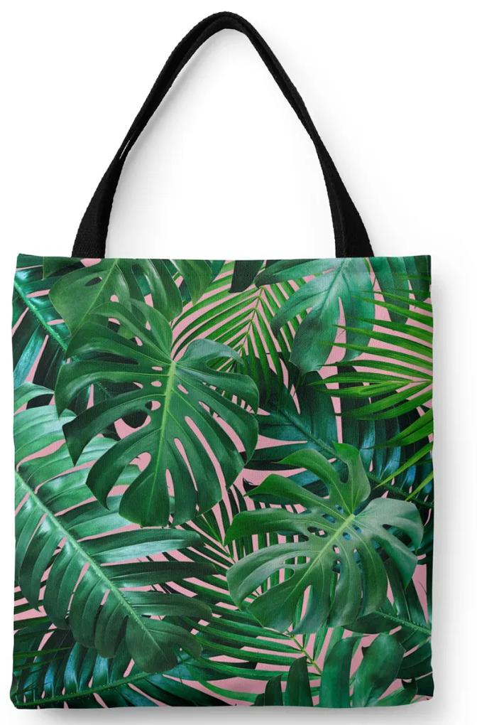 Nákupní taška Botanická krajka - rostlinná kompozice v zelené a růžové barvě
