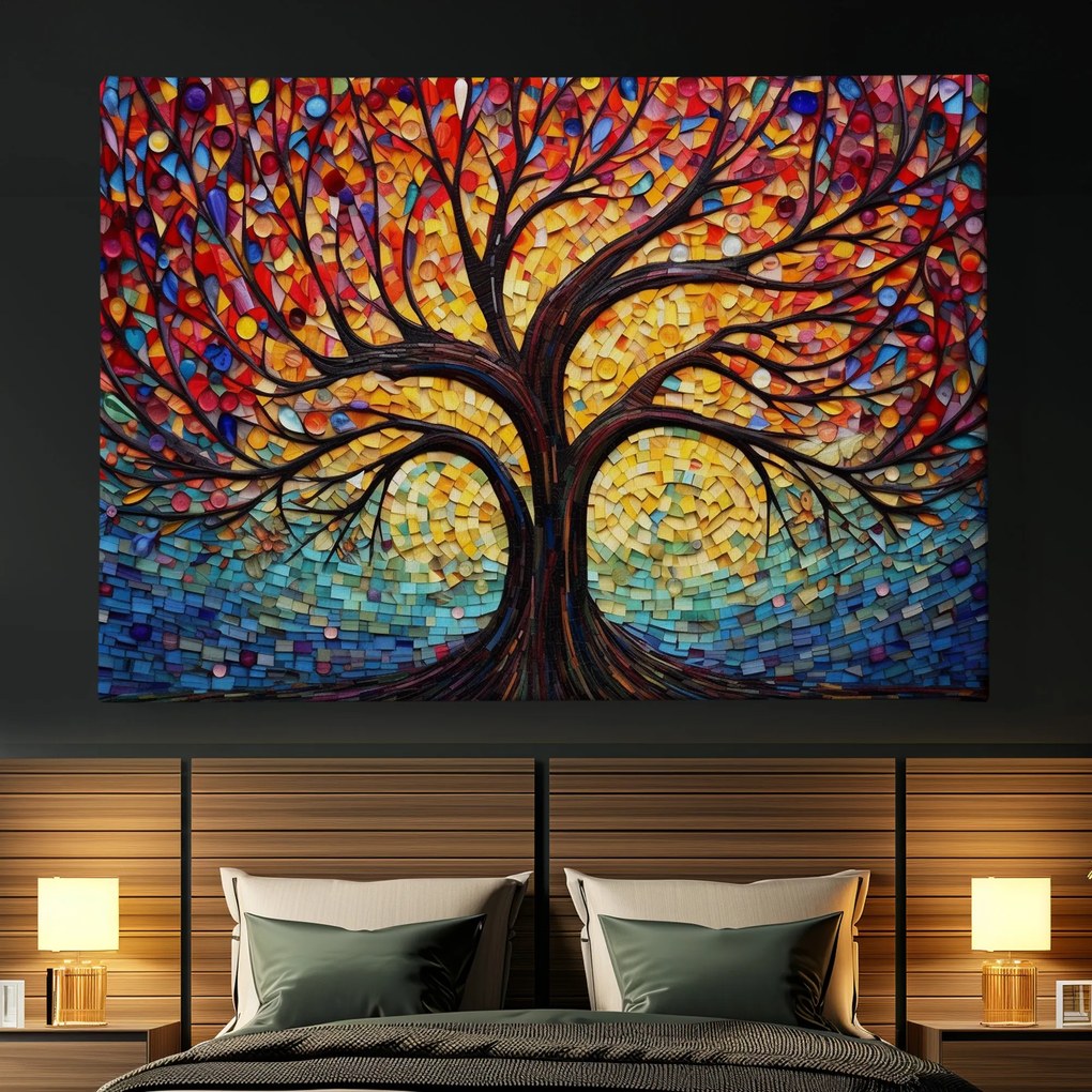Obraz na plátně - Strom života Mozaika FeelHappy.cz Velikost obrazu: 150 x 100 cm
