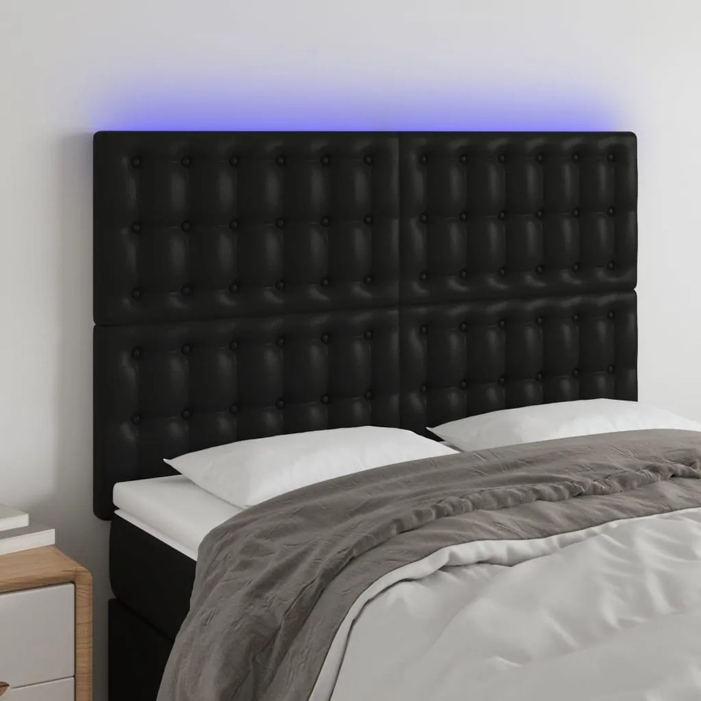 Čelo postele s LED černé 144x5x118/128 cm umělá kůže