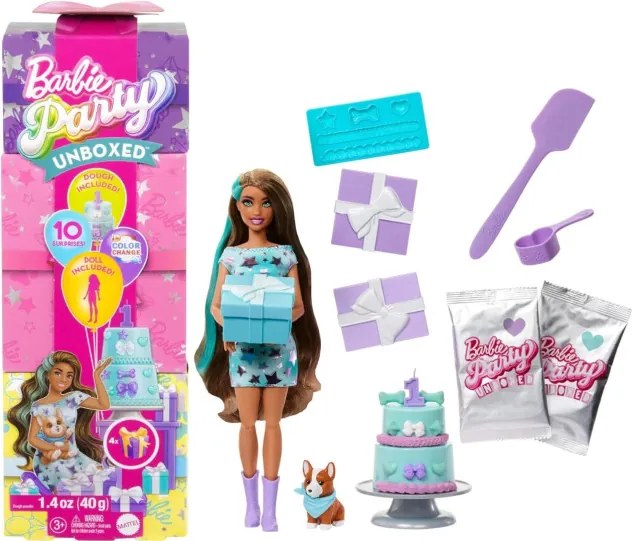 Mattel Barbie JFG72 Party Unboxed Reveal sada 10 překvapení s panenkou