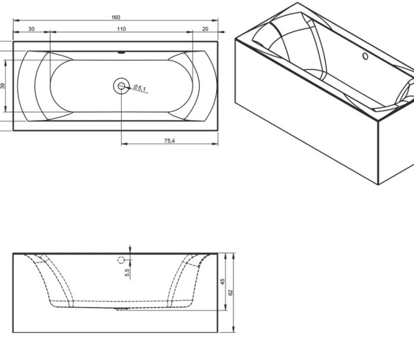 Riho LINARES PLUG & PLAY 160 x 70 cm vana akrylátová levá bílá B140008005