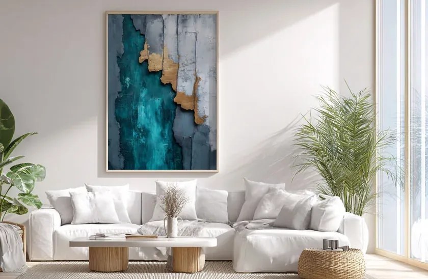 Tyrkysová hloubka - obraz - Luxusní abstrakce se zlatými akcenty 36 - 40 x 50 cm - 499 Kč