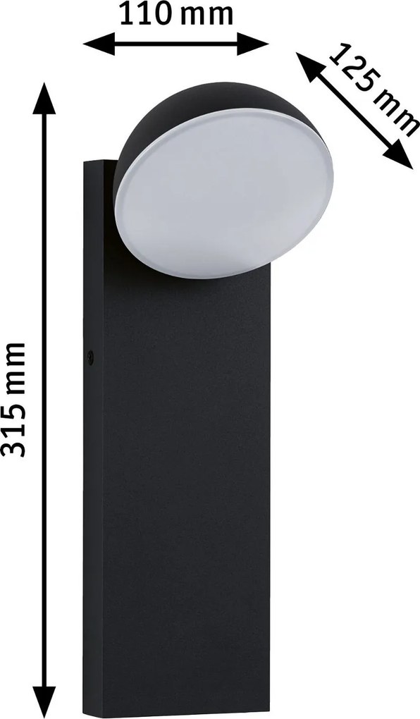 P 94738 LED venkovní nástěnné svítidlo Puka IP44 kruhové 110x125mm 3000K 8,5W 230V antracit hliník - PAULMANN