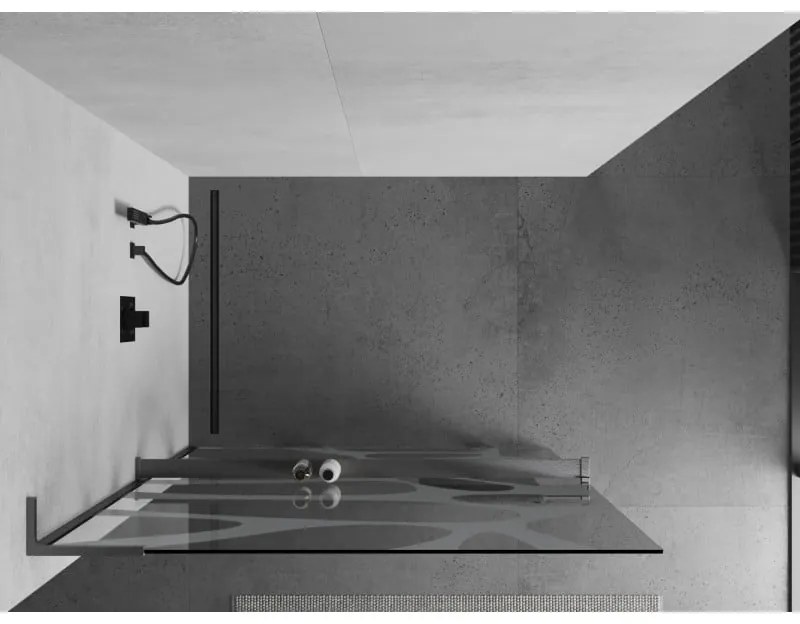 Mexen Kioto+ L, sprchová zástěna Walk-In s poličkou a věšákem 100 x 200 cm, 8mm čiré sklo bílý vzor, grafitový profil, 800-100-123-66-97