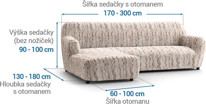 Bielastické potahy OCEANO NOVÉ béžové sedačka s otomanem vlevo (š. 170 - 300 cm)