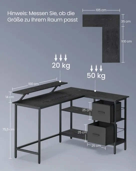Rohový kancelářský stůl se dvěma boxy LWD098B56