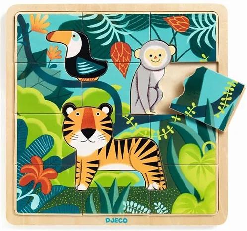 Djeco Dřevěné puzzle - Tygr a přátelé, 15 dílků