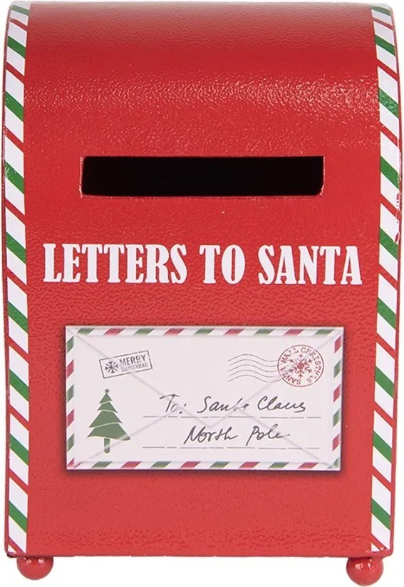 Červená kovová dekorační schránka Letters to Santa - 14*13*19 cm