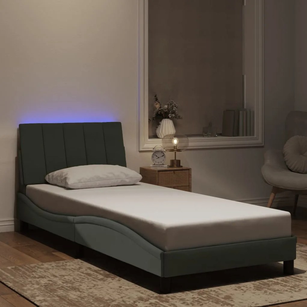 Rám postele s LED osvětlením bez matrace Hanko světle šedý 90 x 200 cm samet 3213757