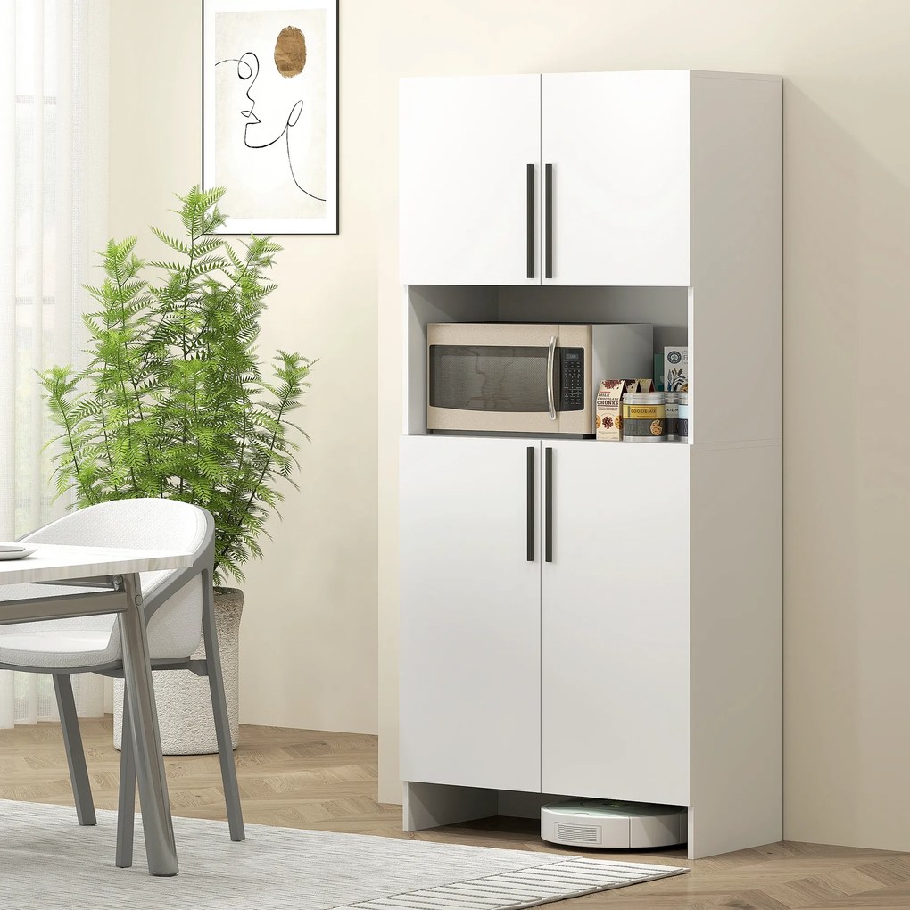 HOMCOM Kuchyňská Skříňka Buffet se Pracovní Deskou, 2 Dveře, 2 Skříňky, Vysoká Skříň s Tichými Závěsy, Mikrovlnková Skříňka s Moderním Designem, Bílá
