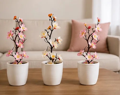 umělá květina, bonsai švestkového květu, plast, výška 28 cm, růžová, Dekorino UK20260002